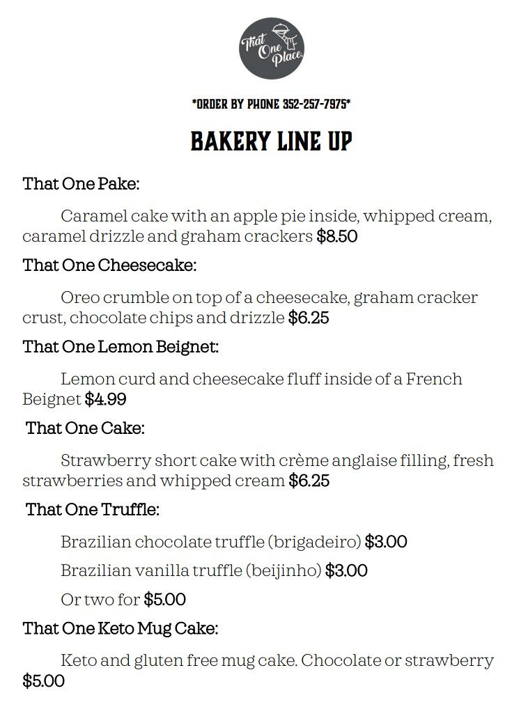 New Menu, same location 9.24.25 – That One Place LLC, Est. 2022